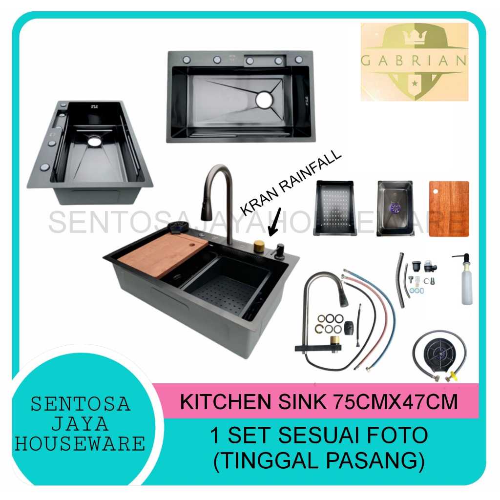 Jual KITCHEN SINK HITAM 7547 KRAN RAINFALL / BAK CUCI PIRING 1 LUBANG ...