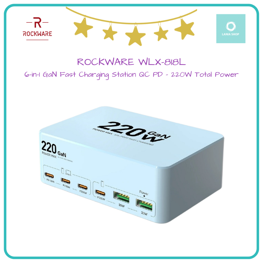 Jual ROCKWARE WLX-818L - 6-in-1 GaN Fast Charging Station QC PD - 220W Total Power | Shopee ...