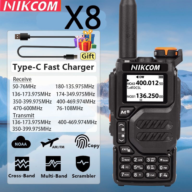 Jual HT NIKCOM X8 Walkie Talkie 10W Portable Type-C Charging Two Way Radio 20KM VHF UHF Long ...