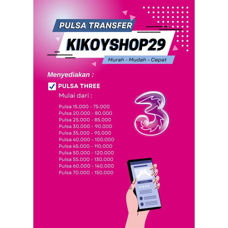 Jual PULSA TRANSFER 3!! TERMURAH!! PROSES CEPAT!! PENTING: BACA ...