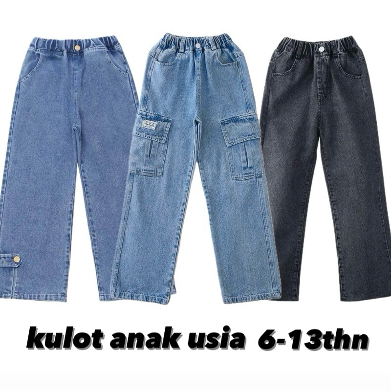 Jual CELANA KULOT JEANS CARGO SAKU ANAK PEREMPUAN KOREAN STYLE USIA 6-13thn | Shopee Indonesia