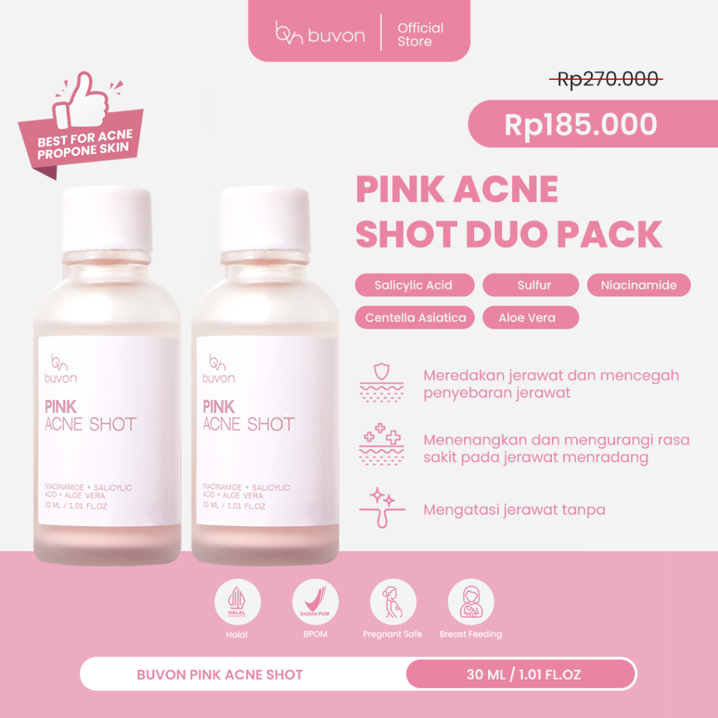 Jual Buvon Pink Acne Shot Duo Pack 30ml x2 - Obat Totol Jerawat Ampuh | Shopee Indonesia