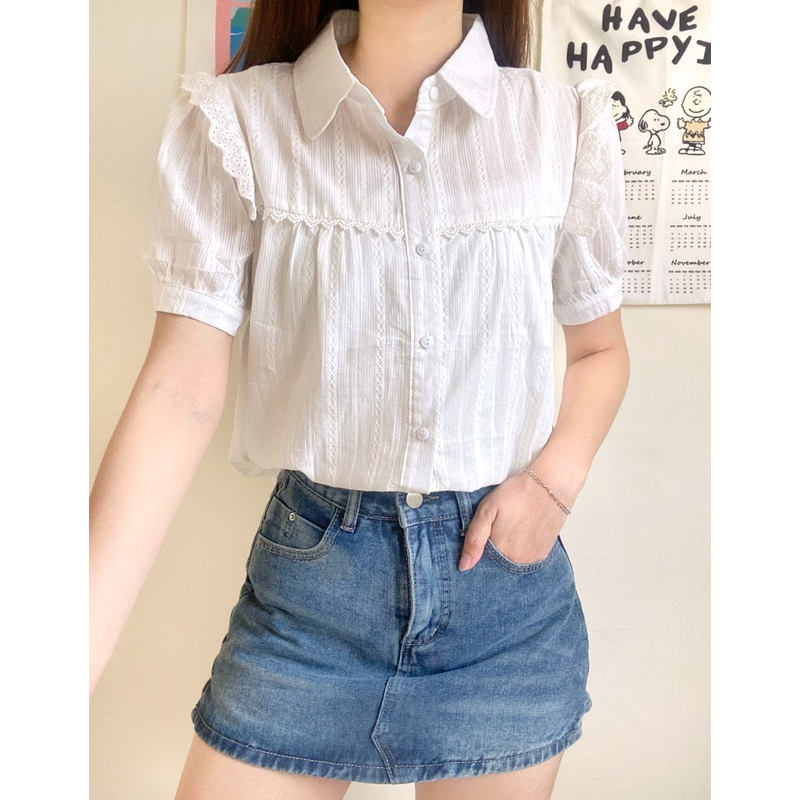 Jual Keely Daily - Amerie Lace Shirt kemeja putih wanita renda | Shopee ...