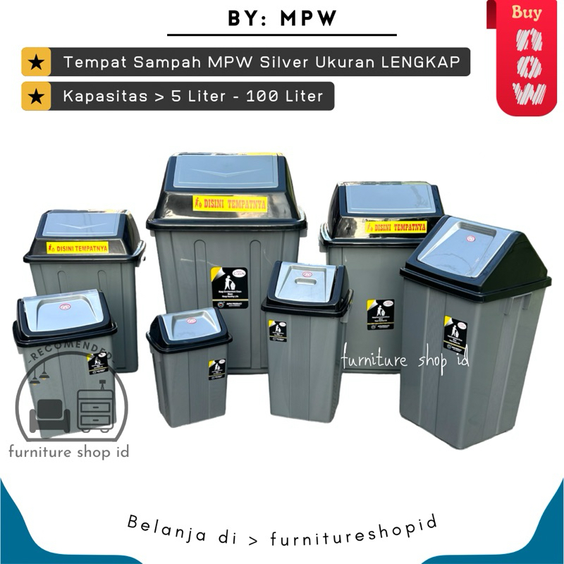 Jual Mpw Product - Tempat Sampah Silver Abu-Abu 5-10-15-20-42-55-65-100 Liter / Tong Sampah ...