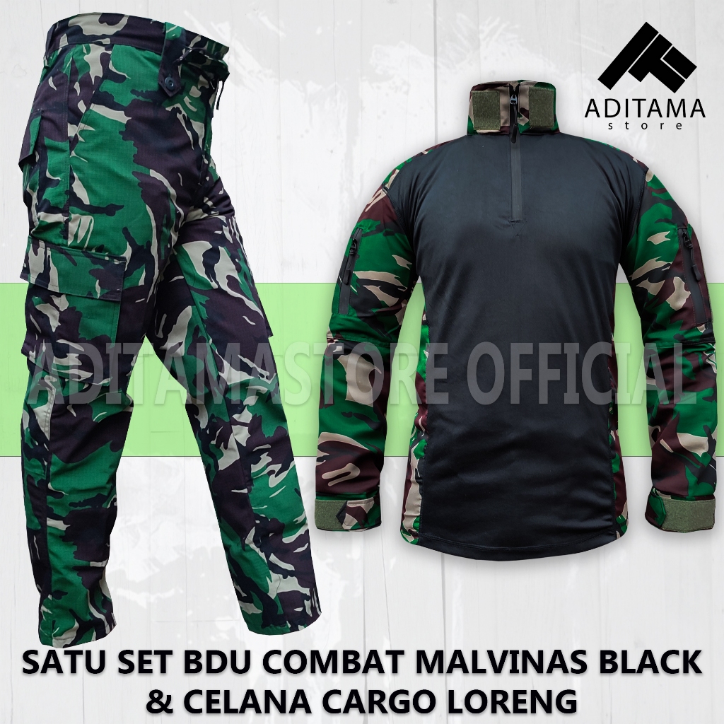 Jual Satu Set Setelan Kaos BDU Tactical dan Celana Cargo PDL Panjang Loreng Malvinas Army ...