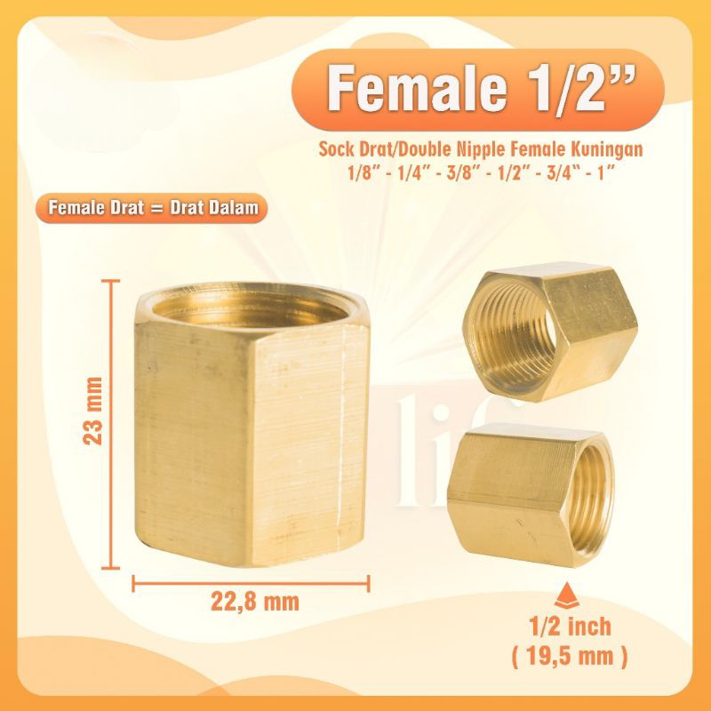 Jual Double Nepel Drat Dalam - Shock Sambungan Kuningan Female 1/2 " inch | Shopee Indonesia
