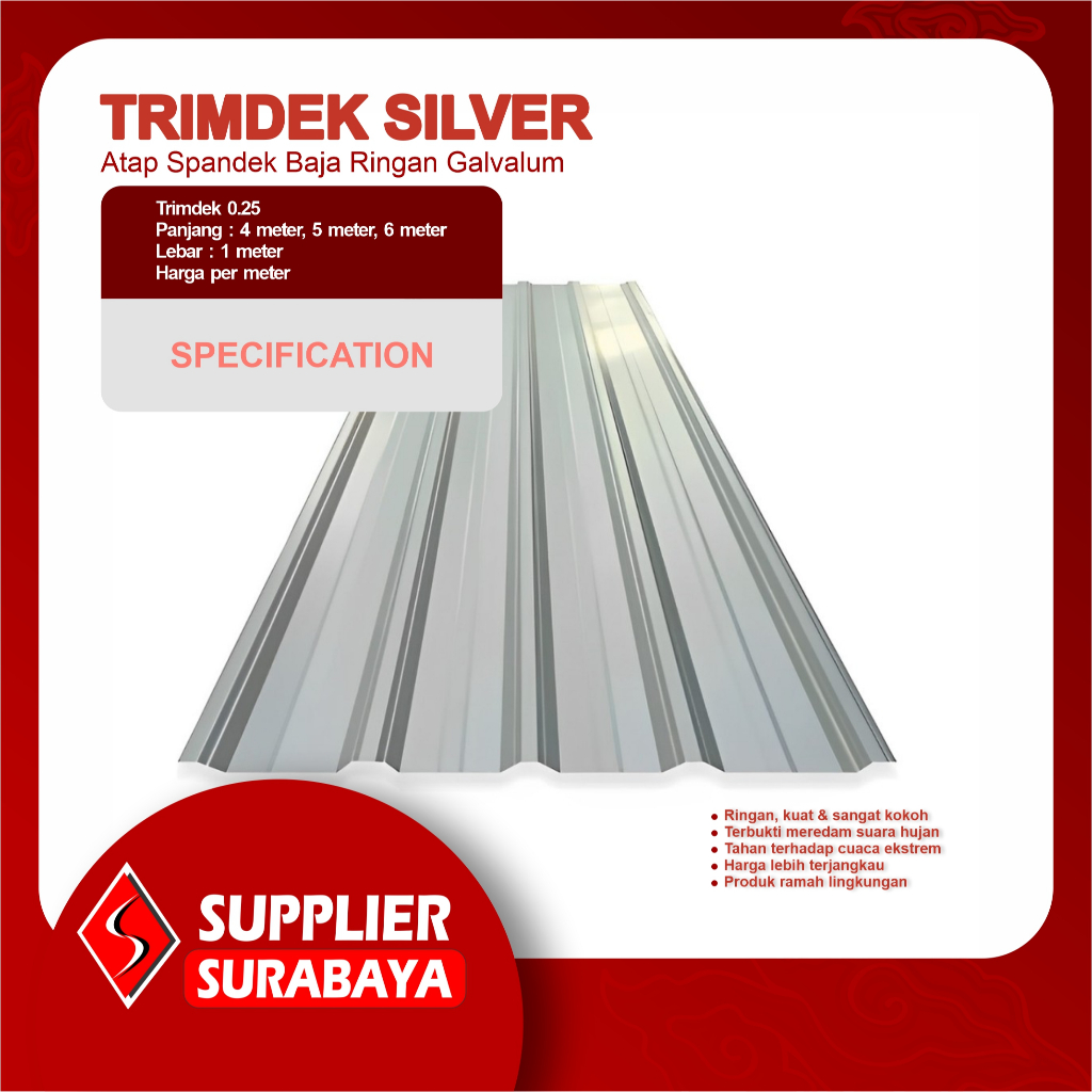 Jual Trimdek Tebal 0.25mm Polos Variasi Ukuran | Atap Spandek Baja ...