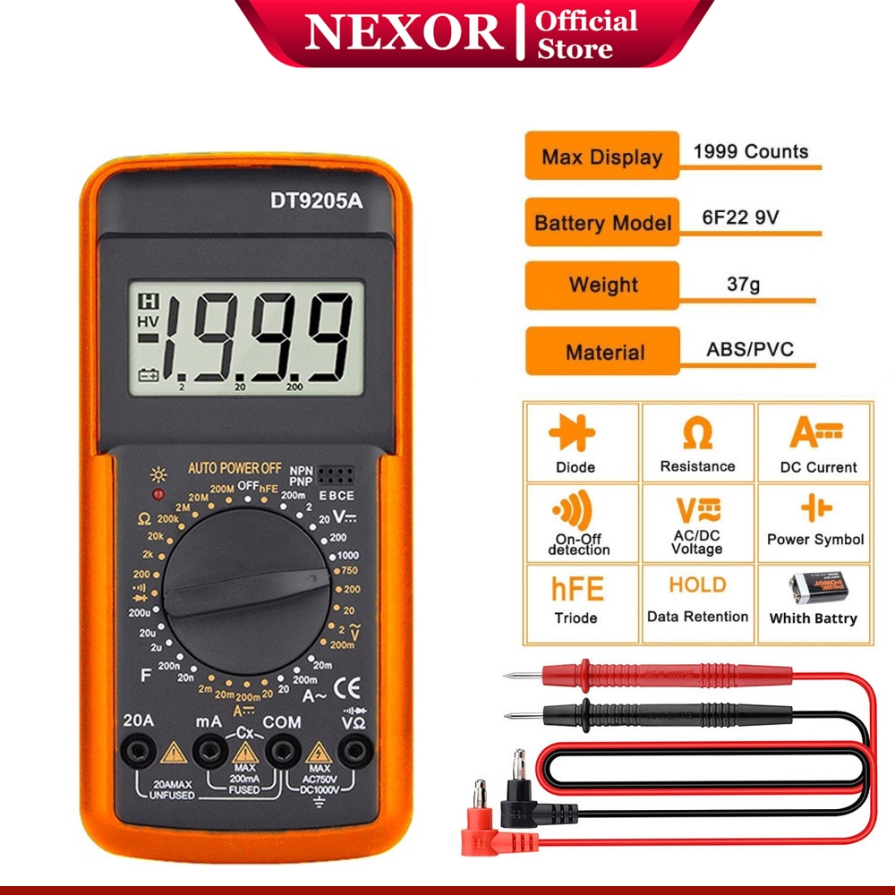 Jual Nexor Digital Multimeter Dt9205A AC/DC 1000V Alat Pengukur Avometer Multimeter Digital ...