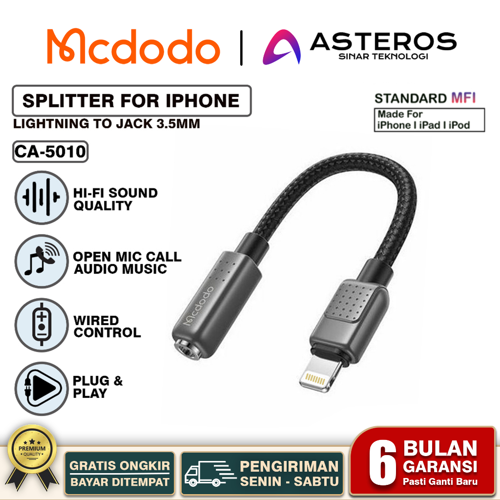 Jual MCDODO Splitter iPhone 11 12 13 14 Pro Max Lightning To Jack 3.5mm ...