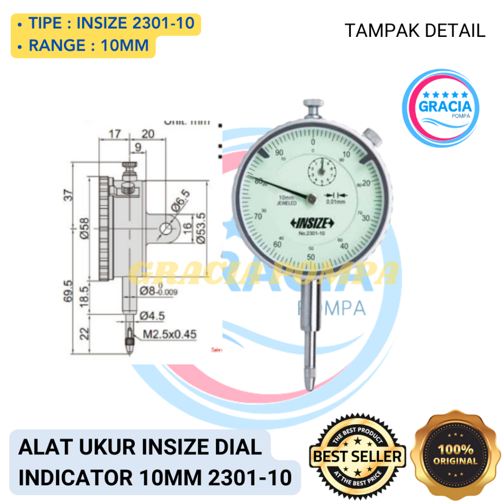 Jual Alat Ukur INSIZE Dial Indicator 10mm 2301-10 Original Berkualitas - GRACIA POMPA | Shopee ...