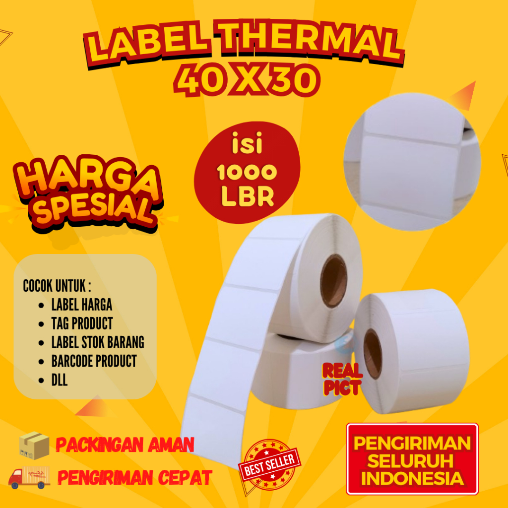 Jual KERTAS THERMAL LABEL 40X30 ISI 1000 STICKER BARCODE 1 LINE ...