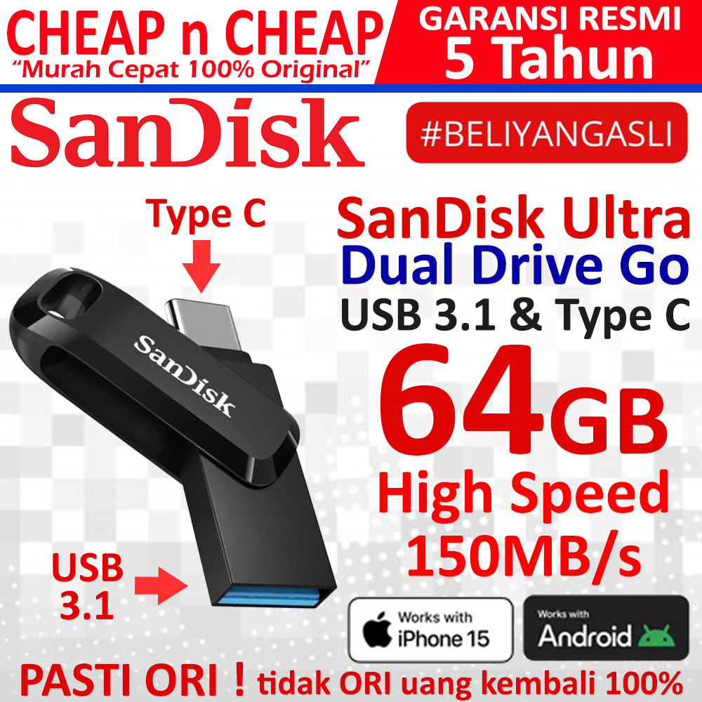 Jual OTG SanDisk Ultra Dual Drive Go USB Type C 64GB ORIGINAL ...