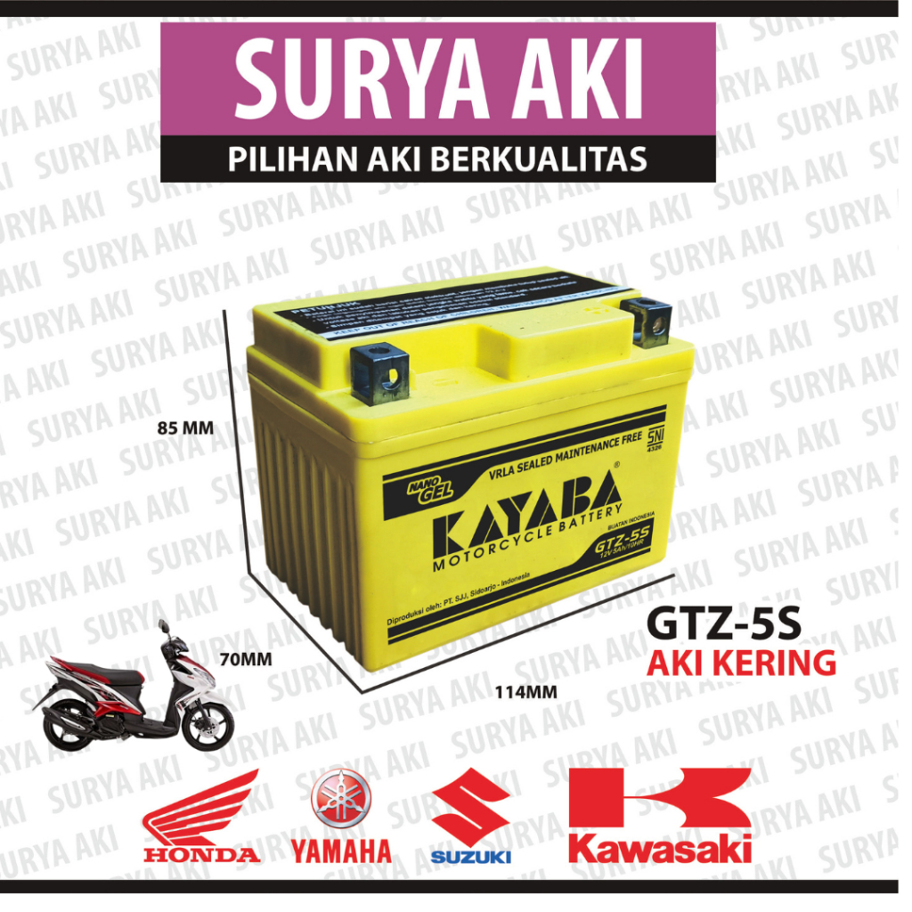 Jual Aki Motor KAYABA GTZ-5S MOTOR BEAT VARIO 110 REVO 110 SCOOPY SUPRA ...