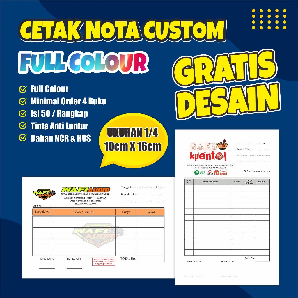 Jual Nota custom 1 ply 2 ply 3 ply 1/4 folio satuan isi 100 dan 150 ...