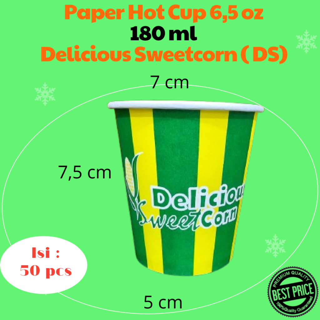 Jual Paper Hot Cup gelas kertas 6,5 oz 180 ml DELICIOUS SWEET CORN isi 50 pcs | Shopee Indonesia