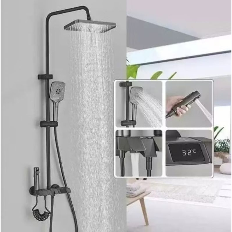 Jual shower head constant temperature shower set crom black grey piano ...