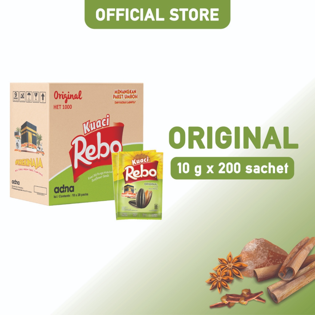 Jual Rebo Kuaci Rasa Original 10 Gram 1 Dus (Isi 200 Sachet) | Shopee ...