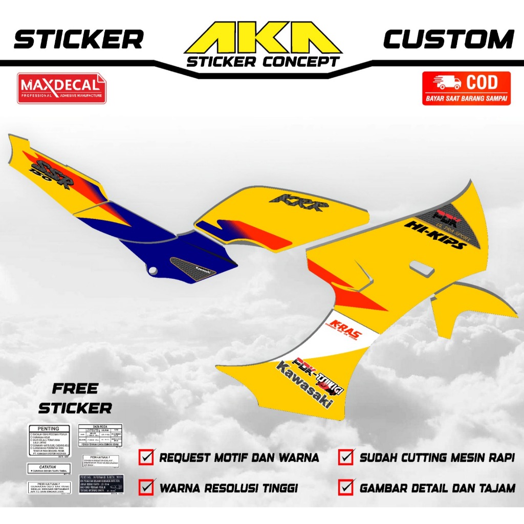 Jual Sticker striping Kawasaki Ninja KRR SSR SE kuning transparan ...