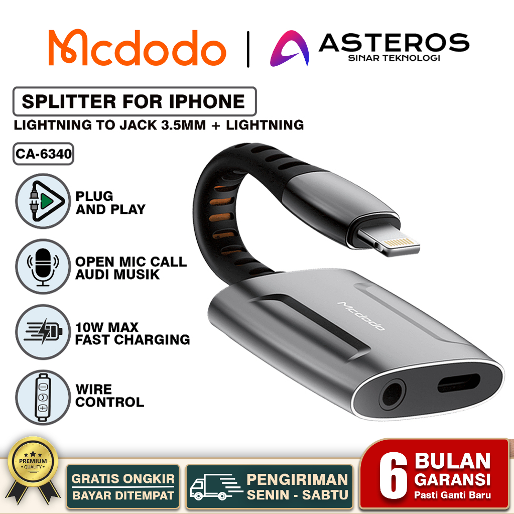 Jual MCDODO Converter Splitter For iPhone Lightning To Jack 3.5mm ...