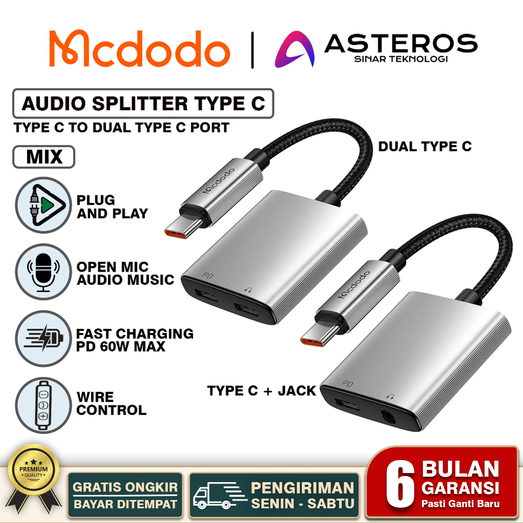 Jual MCDODO Converter Splitter For Samsung Type C To Jack 3.5mm + Type ...