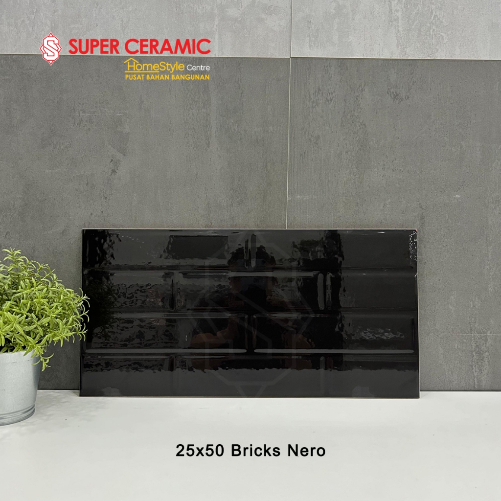 Jual HABITAT 25x50 Keramik Dinding Bata Hitam - BRICKS NERO | Shopee Indonesia