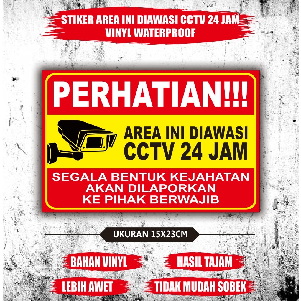 Jual Stiker vinyl area ini diawasi cctv 24 jam - stiker himbauan pengawasan cctv | Shopee Indonesia