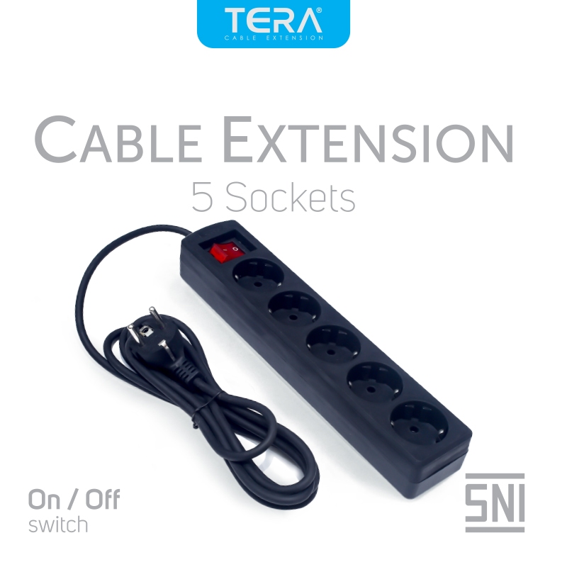 Jual TERA Stop Kontak Hitam Cable Extension 5 Lubang Sockets - Black ...