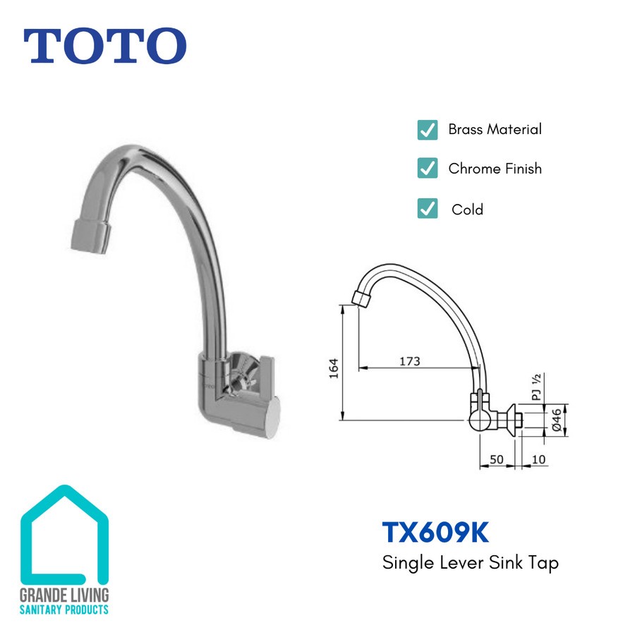 Jual TOTO Kran Sink Dapur Dingin Keran Bak Cuci Piring TX609K | Shopee ...