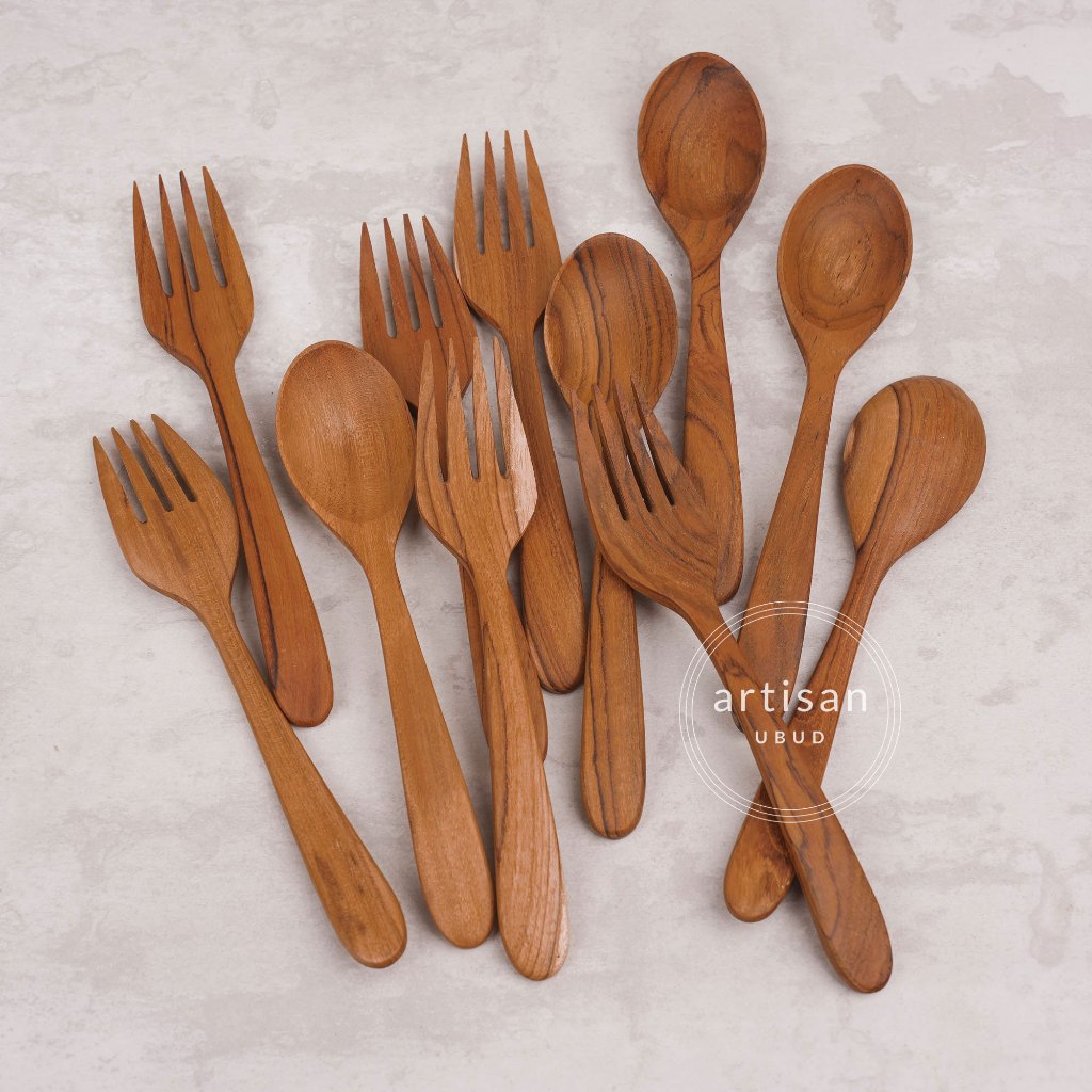 Jual Kara - Sendok Garpu Set Kayu Jati Finishing Natural Food Grade ...