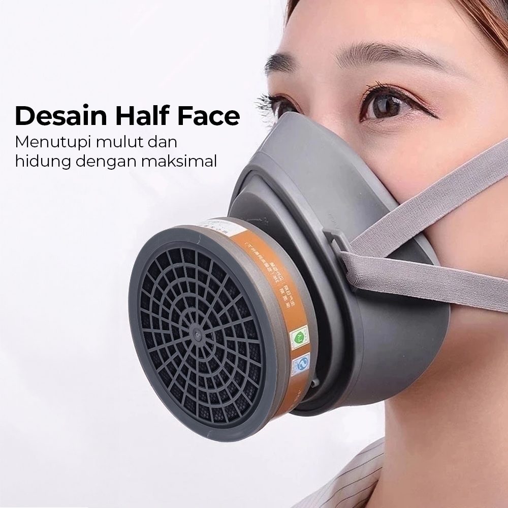 Jual Masker Gas Respirator Safety Half Face Mask Industrial Set Carbon ...