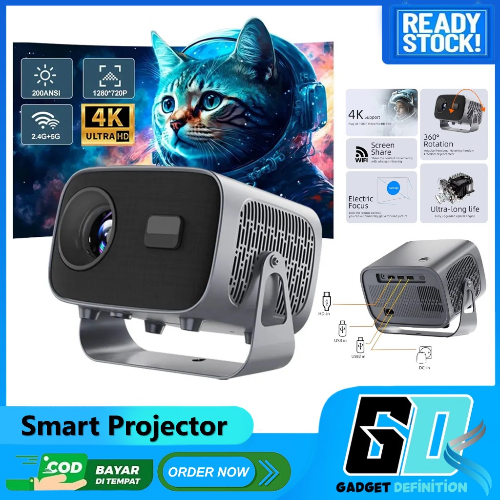 Jual Projector Android 200 ANSI Proyektor Android 11 With Stand Home ...