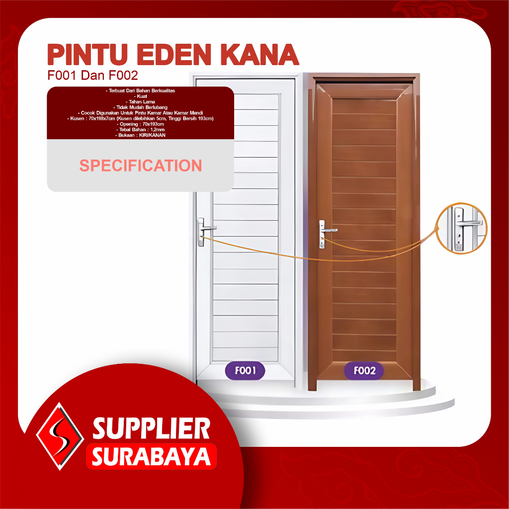 Jual Pintu Kamar Mandi UPVC Tebal Ukuran 70x198 EDEN KANA F001 F002 F003 | Shopee Indonesia