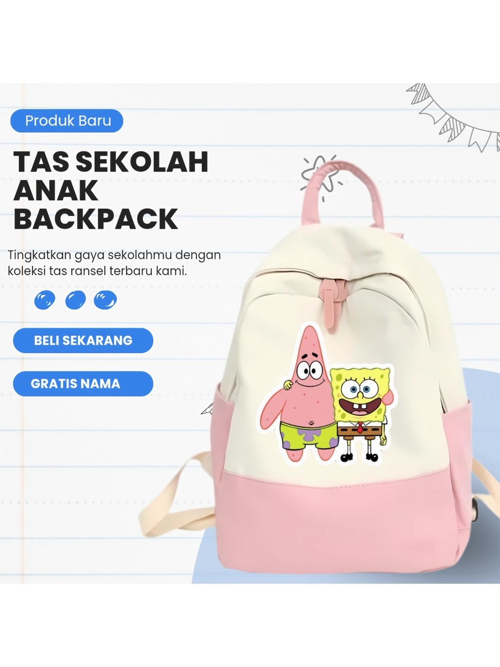 Jual Tas Backpack Ransel Anak Sekolah TK SD Motif Karakter SpongeBob | Shopee Indonesia