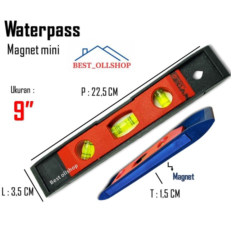 Jual Waterpass Mini/Waterpas 9 inch/ Waterpass pvc MAGNET mini 9 inch ...
