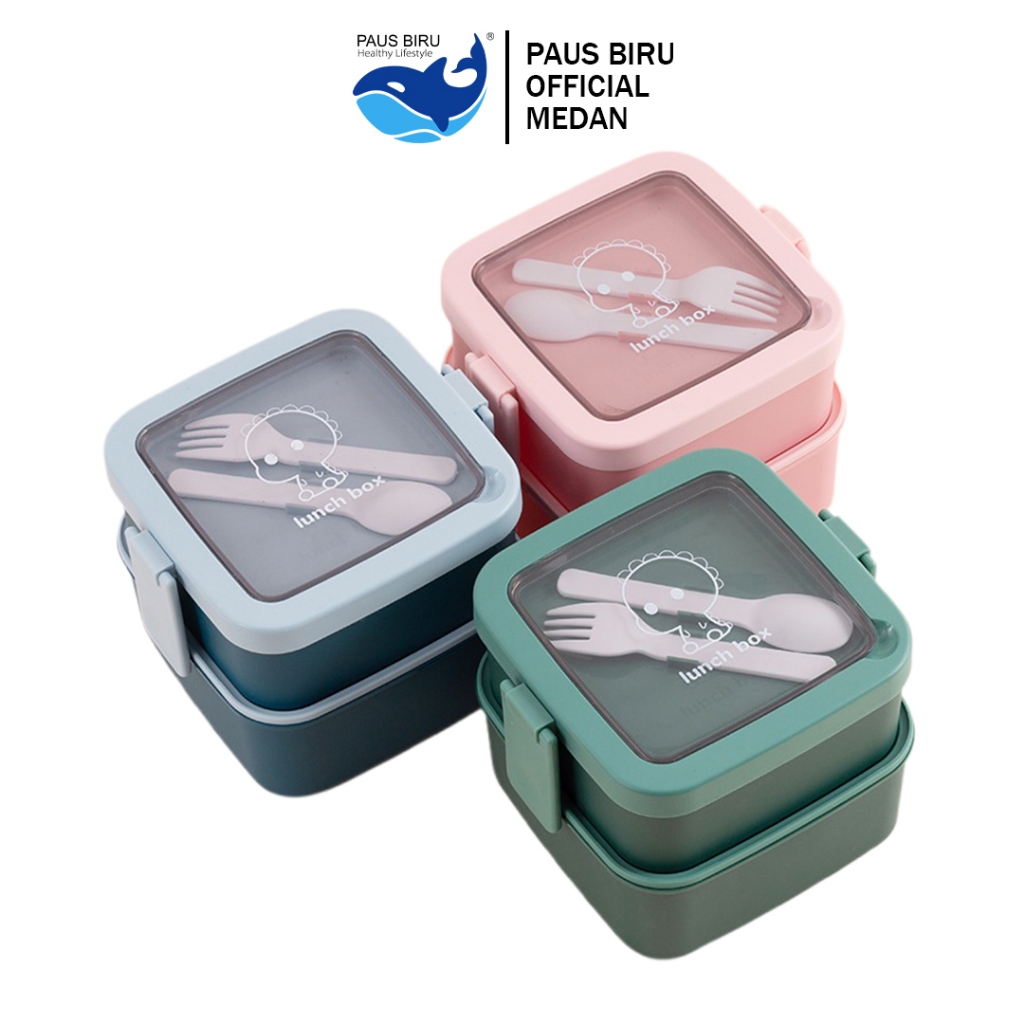 Jual Paus Biru - Lunch Box kotak Makan Kotak Bekal 2 in 1 / Kotak Makan Siang / Kotak Makan Anak ...