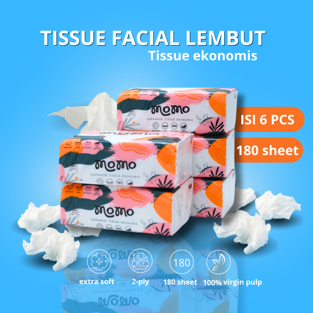 Jual Tissue Momo Facial 6 pcs 180 sheet 2 fly Tissue facial lembut ...