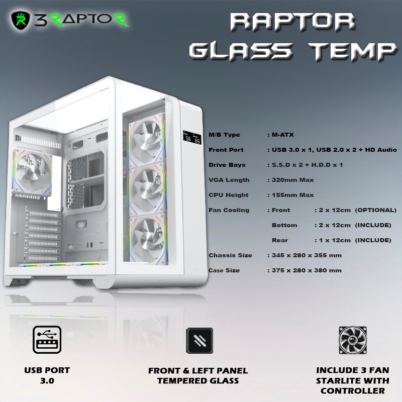 Jual CASING RAPTOR GLASS TEMP INCLUDE 3 FAN | Shopee Indonesia