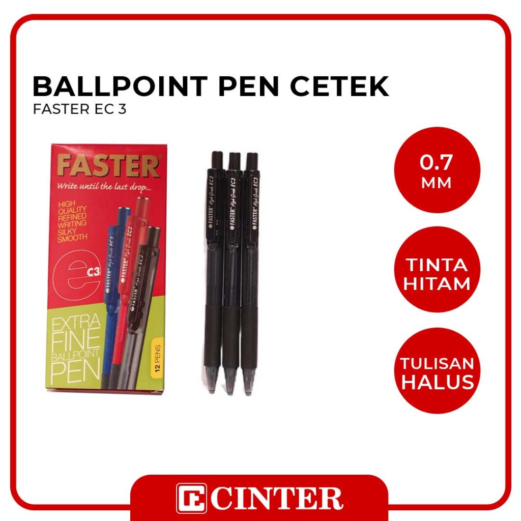 Jual FASTER - BOLLPION / PULPEN / PEN / PENA EC3 BLACK (HITAM) | Shopee ...
