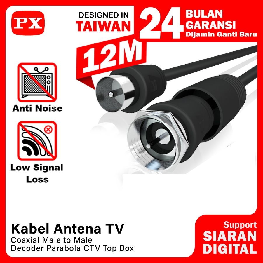 Jual 12m Kabel Antena TV Parabola CCTV Coaxial Cable Male to Male PX ...