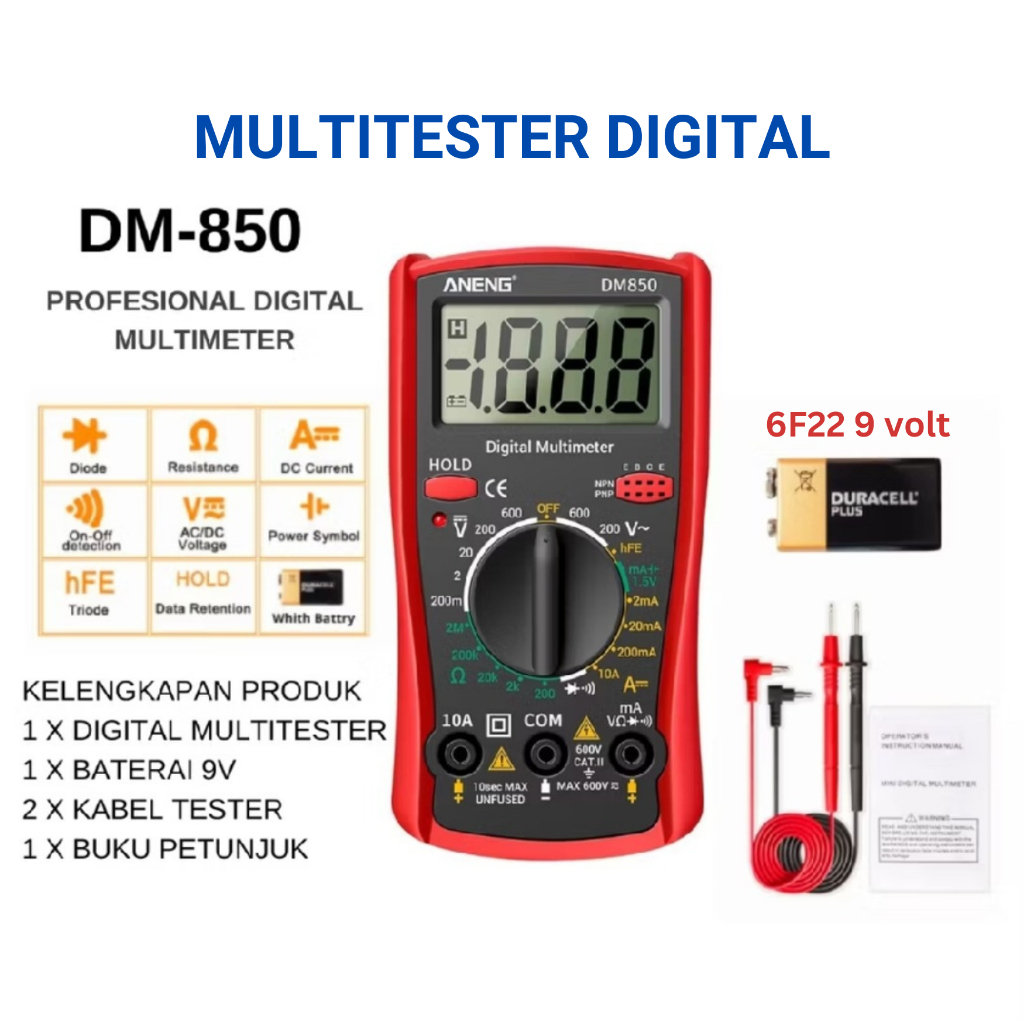 Jual Multitester Digital Multi meter Avometer AC DC Aneng DM850 ...