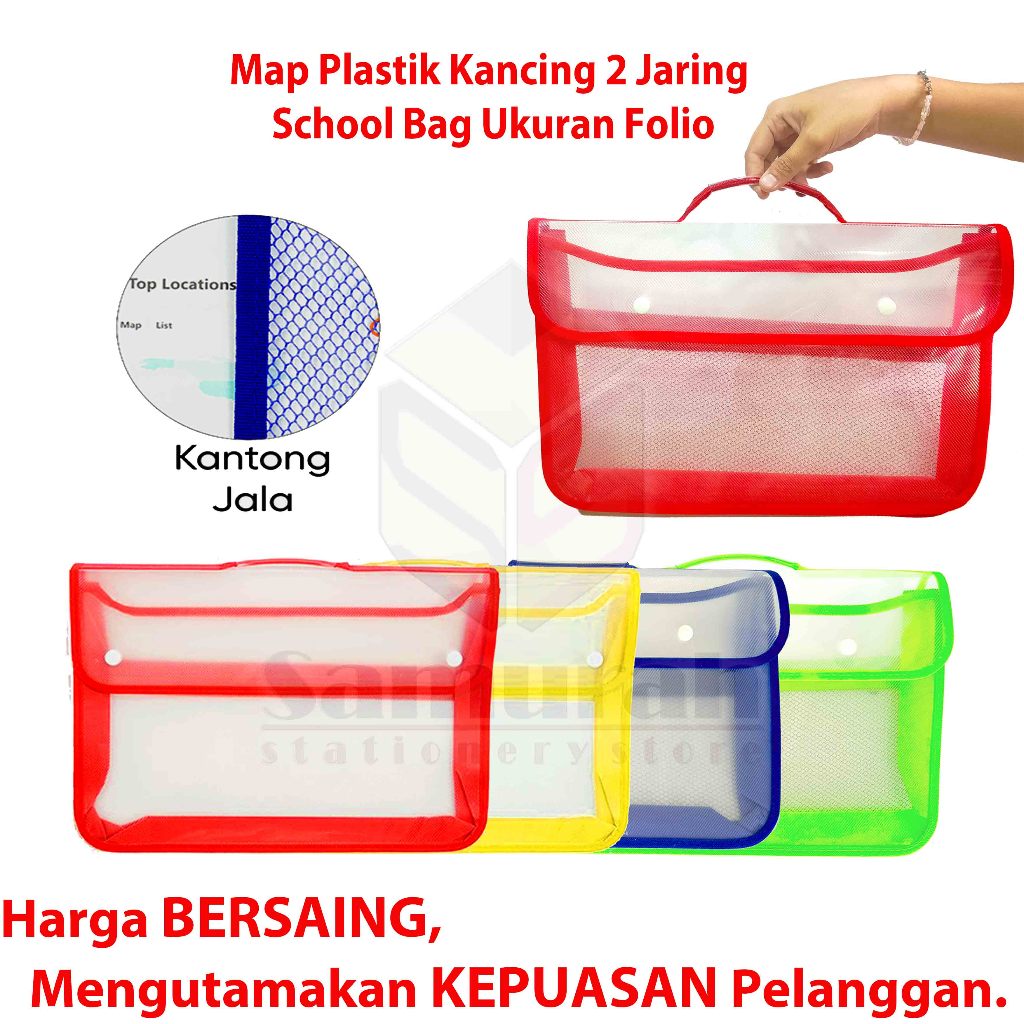 Jual Map Plastik Kancing 2 JENIA Jaring Folio/ Zipper School Bag F4 ...