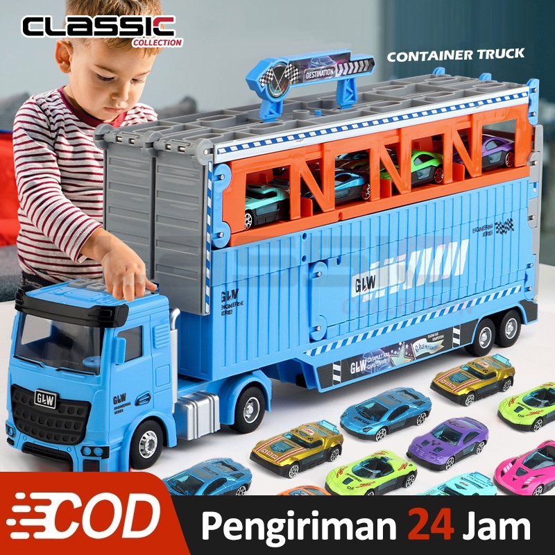Jual Mobil Truk Container Mainan Hauler Truk dengan Lintasan Balap ...