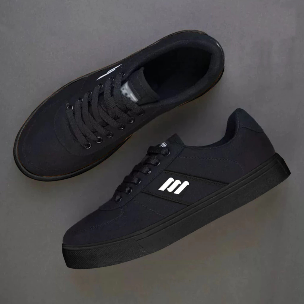 Jual SEPATU SKATE 3LINE ALL BLACK SNEAKERS SEKOLAH KERJA UNTUK PRIA ...