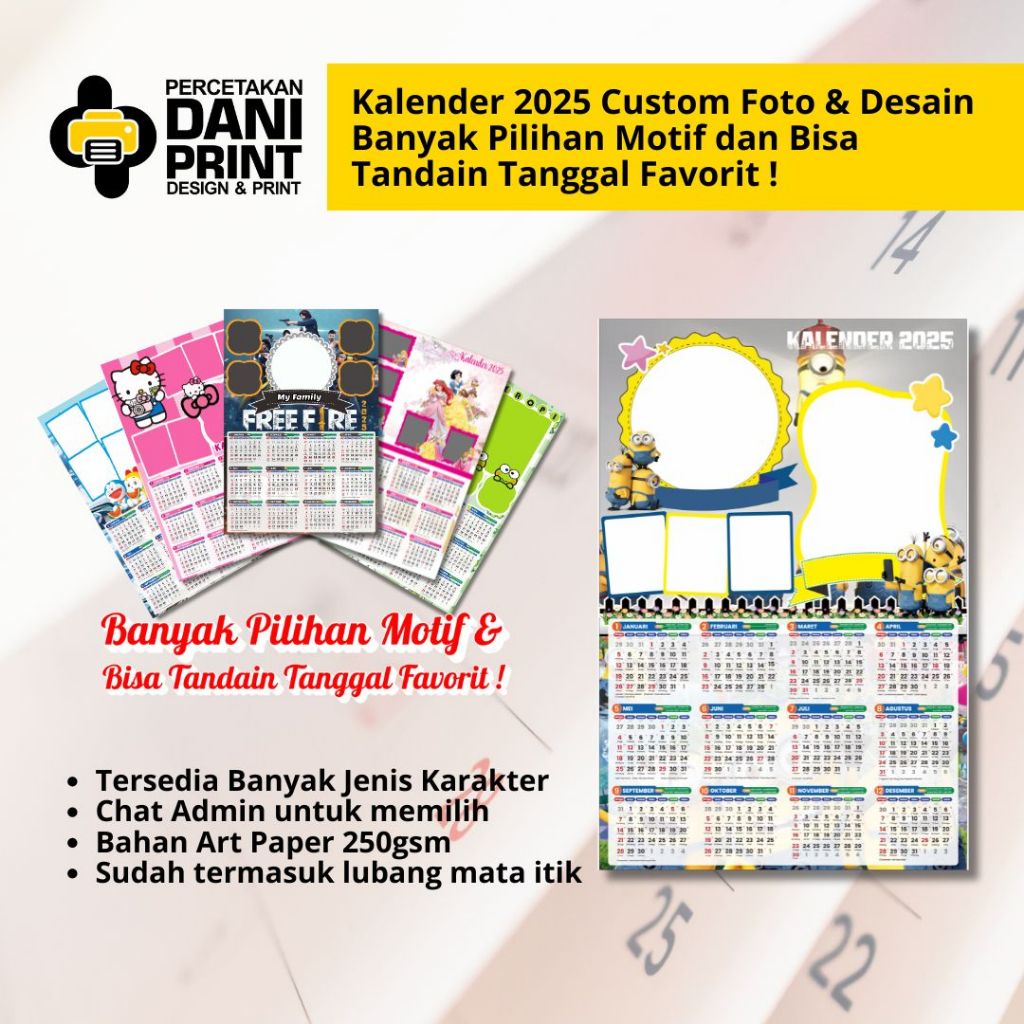 Jual KALENDER 2025 | CALENDER CUSTOM KARAKTER | Shopee Indonesia