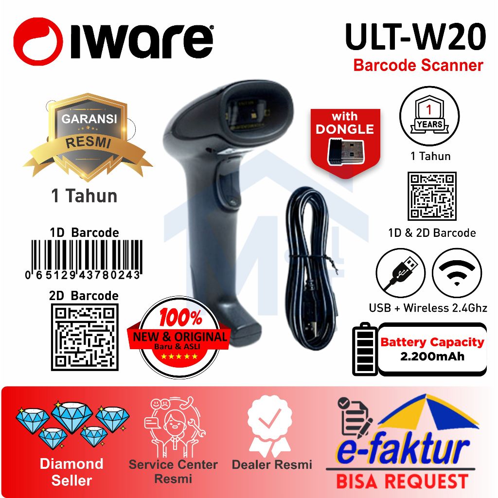 Jual MALLIT Barcode Scanner KOTAK 1D 2D ULTRON W20 ULT-W20 ULTW20 ...