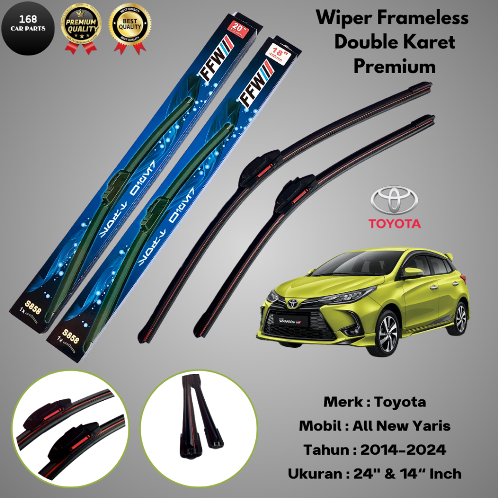 Jual Wiper Frameless ProShield Premium Double Karet untuk Toyota All New Yaris (2014-2024 ...