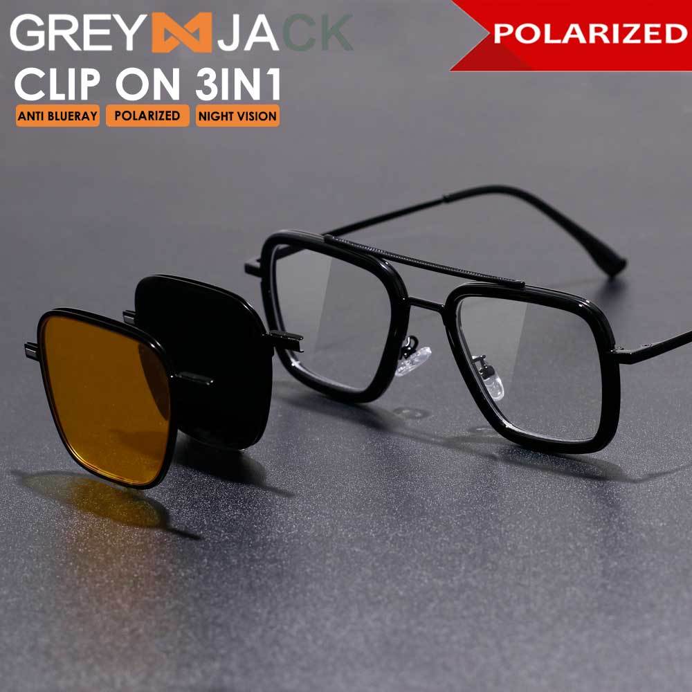 Jual Grey Jack Kacamata Clip On 3 in 1Tony Stark Free 2 Lensa Polarized Bahan Metal Model Kotak ...