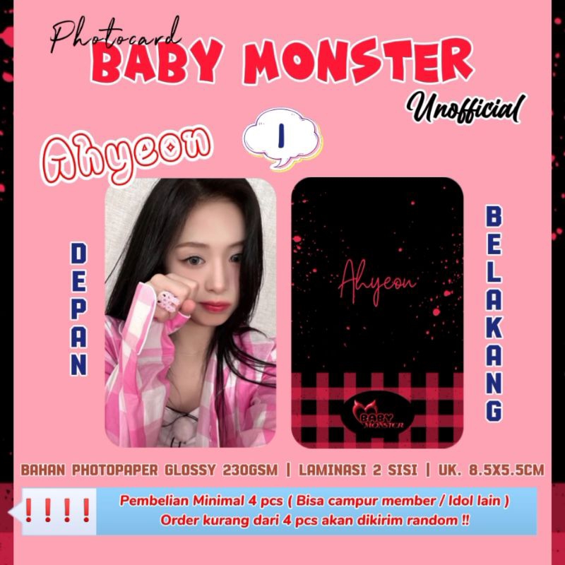 Jual Photocard BABY MONSTER - AHYEON / Photocard Unofficial / Photocard AHYEON BABY MONSTER / PC ...
