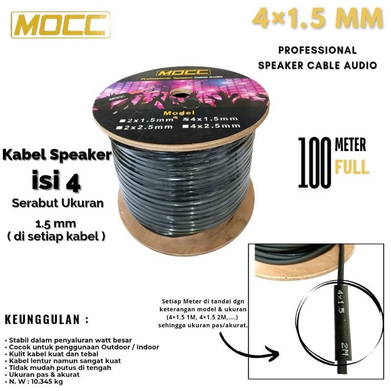 Jual KABEL SPEAKER MOCC 4X1.5MM ISI 4 100M GAMPANG DISOLDER DAN CABEL ...