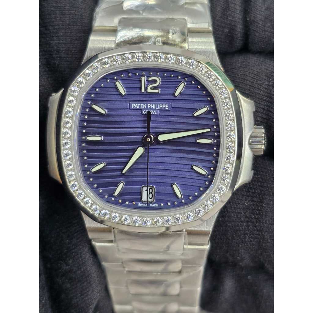 Jual Patek Philippe Nautillus 7118 Ladies Diamond Swiss Automatic 34mm Clone 1:1 Silver Blue ...
